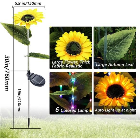 Accents | Solar Sunflower Light 2 Pack Solar Powered Lights Outdoor ...
